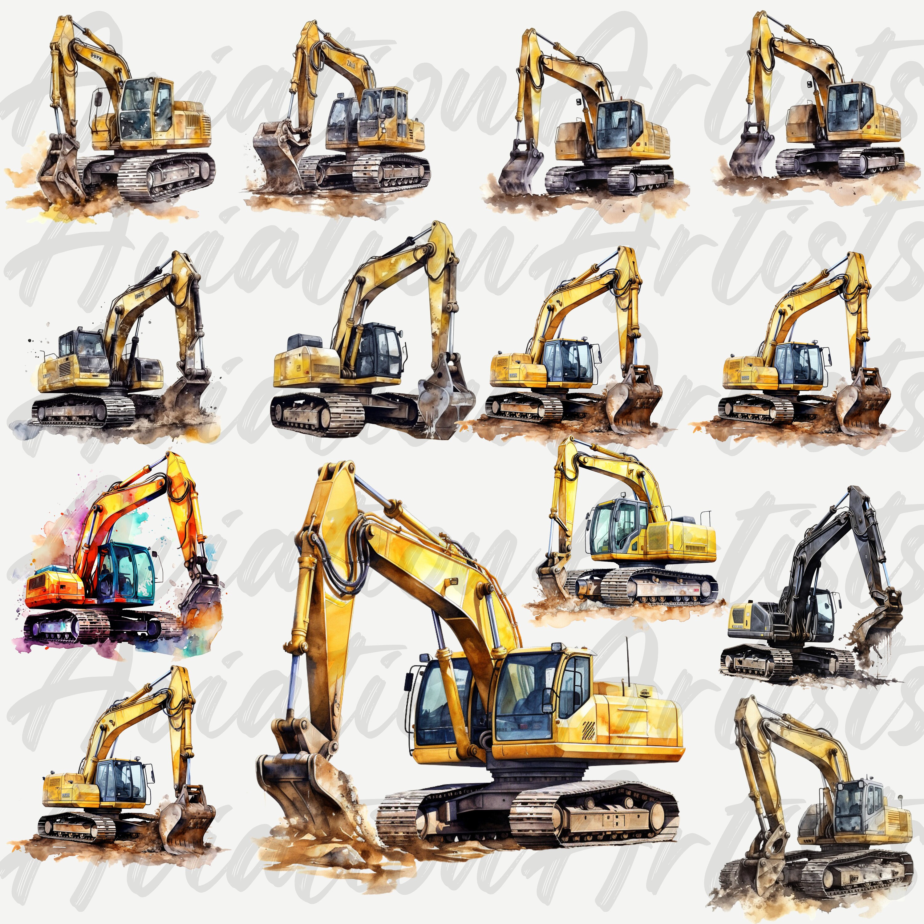 Watercolor Excavator Many Colors Excavator Png Digger - Etsy