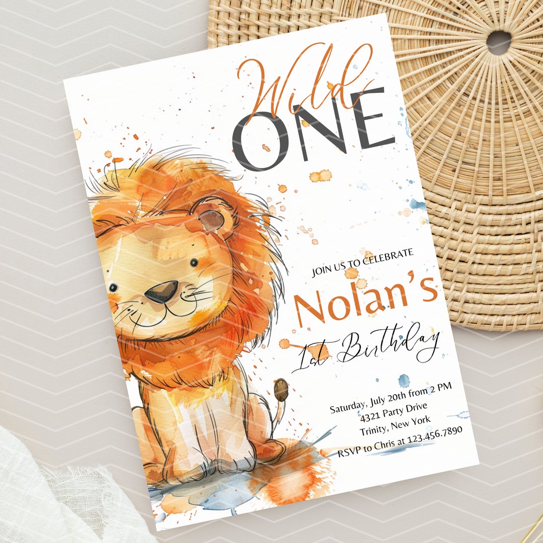 EDITABLE Wild One Lion Birthday Invitation, Wild One 1st Birthday ...