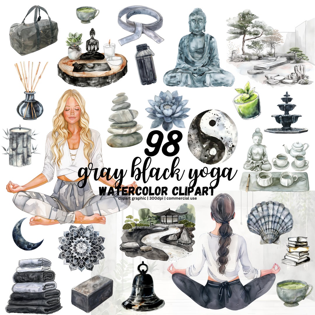 Watercolor Yoga Lover Clipart Bundle, Meditation Clip Art, Self Care ...