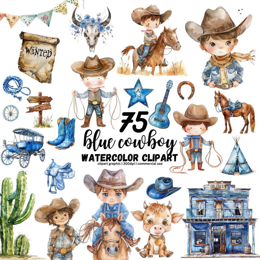 Watercolor Cute Cowboy Clipart, Baby Cowboy PNG, Wild West Clipart ...