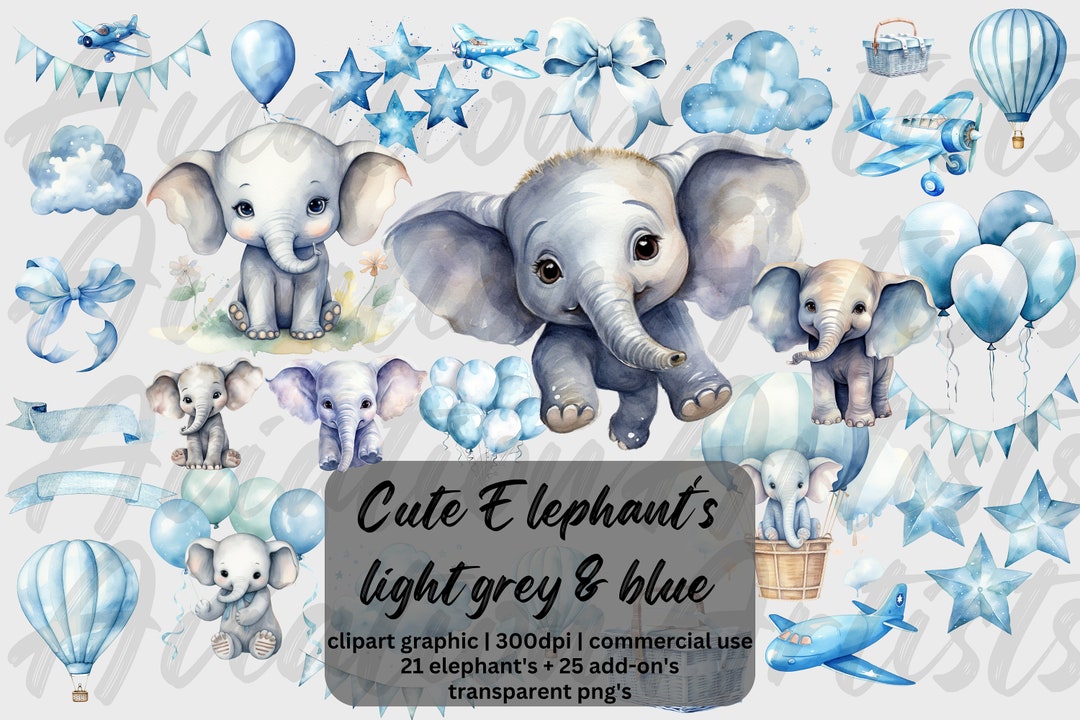 Watercolor Elephant Clip Art Clipart Pack, Watercolor Baby Shower for a ...