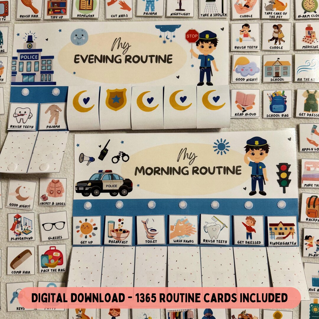 Morning & Bedtime Routine Chart, Evening Routine Toddler, Visual ...