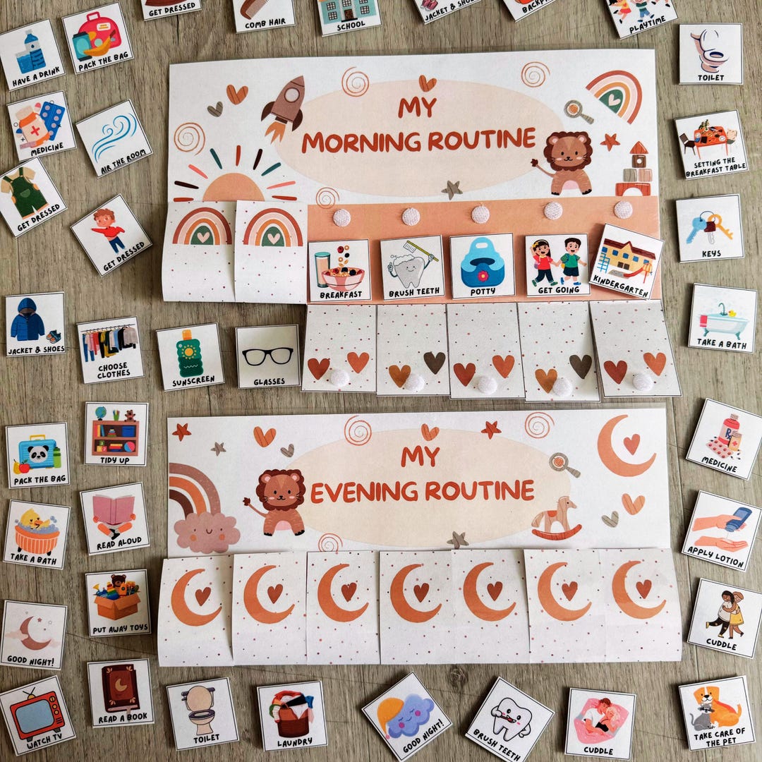 Morning & Bedtime Routine Chart, Evening Routine Toddler, Visual ...