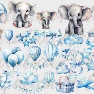 Watercolor Elephant Clip Art Clipart Pack, Watercolor Baby Shower for a ...