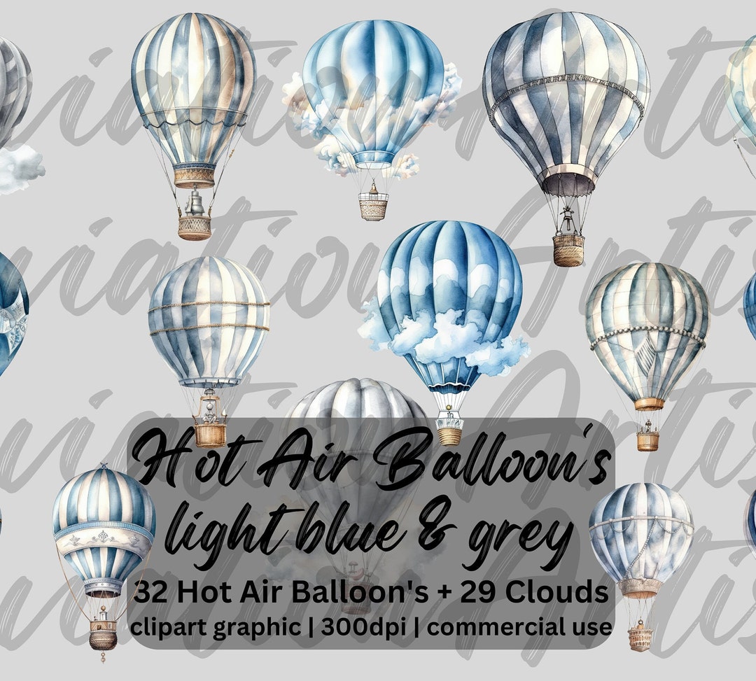 Watercolor Hot Air Balloons Clipart, It's a Boy Png, Balloons Nursery ...