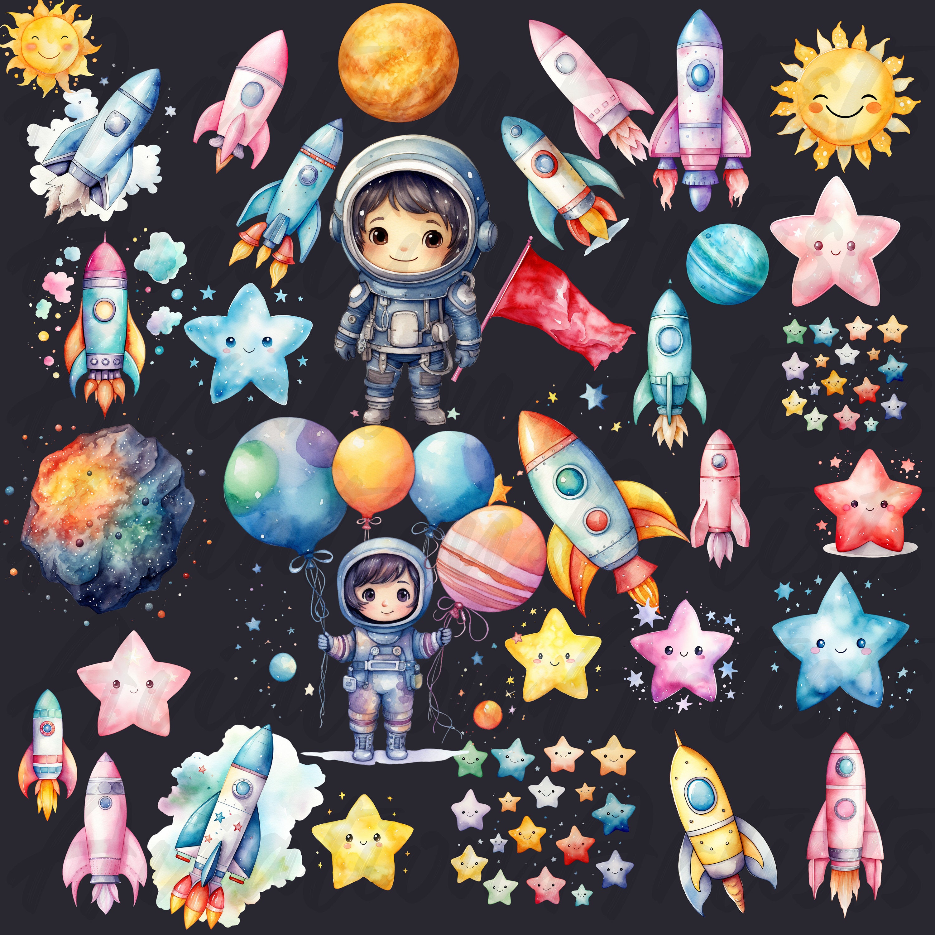 Astronaut Clipart, Watercolor Space Clipart, Cute Astronaut Png ...