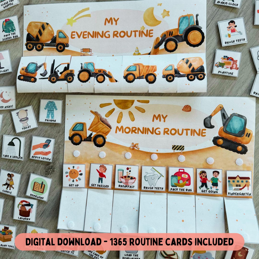 Morning & Bedtime Routine Chart, Evening Routine Toddler, Visual ...