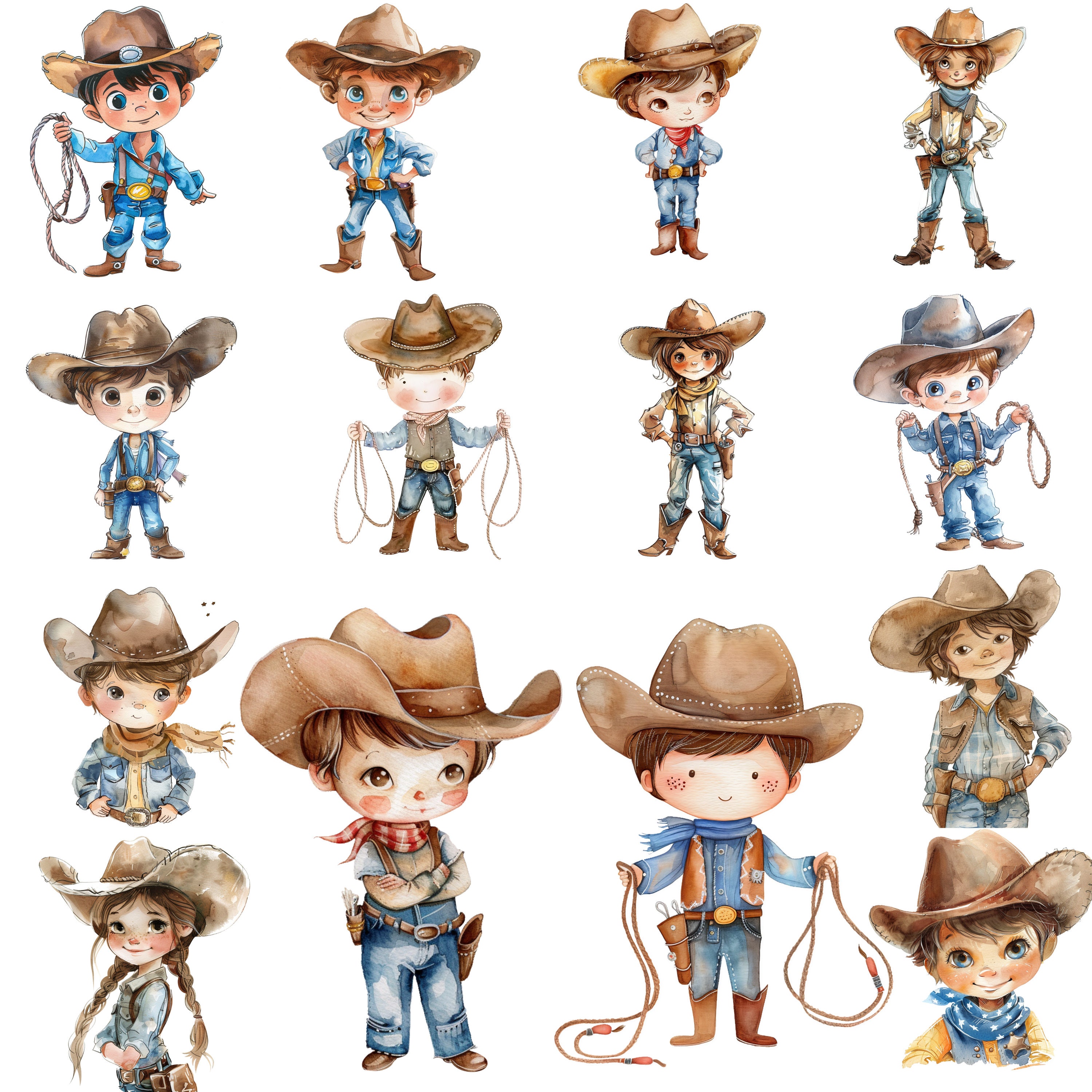 Watercolor Cute Cowboy Clipart, Baby Cowboy PNG, Wild West Clipart ...