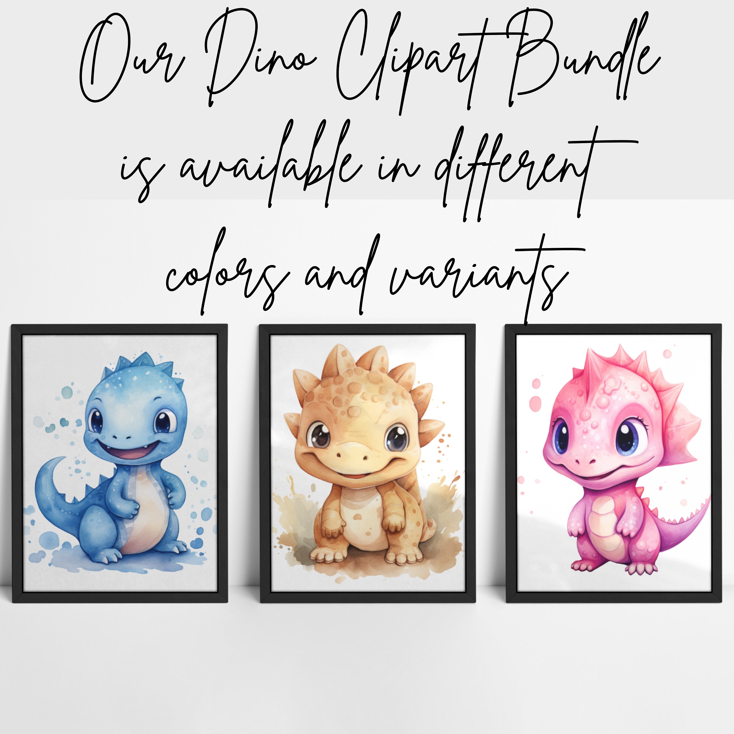 Watercolor Pink Dinosaur Clipart Dino Nursery Decor Baby - Etsy