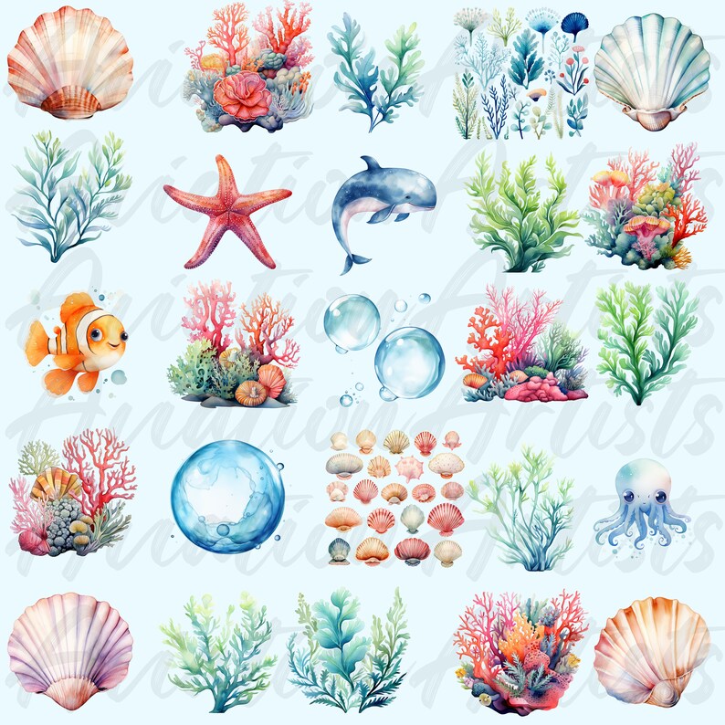 Undersea Watercolor Clipart Under the Sea Png Nursery Decor, Baby Wall ...