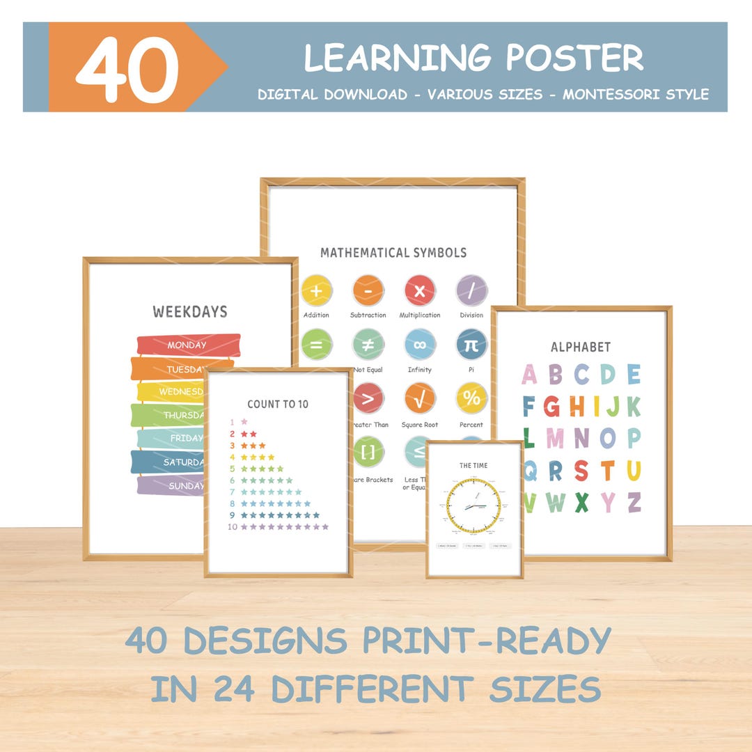 Homeschool Learning Poster Set: 40 Montessori Prints (digital Download ...