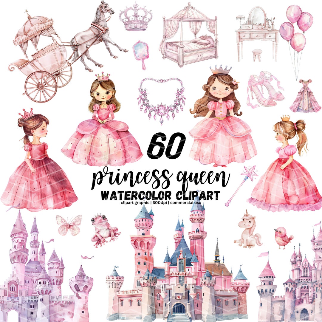 Watercolor Princess Clipart, Little Princess Clipart, Fairytale Clipart ...