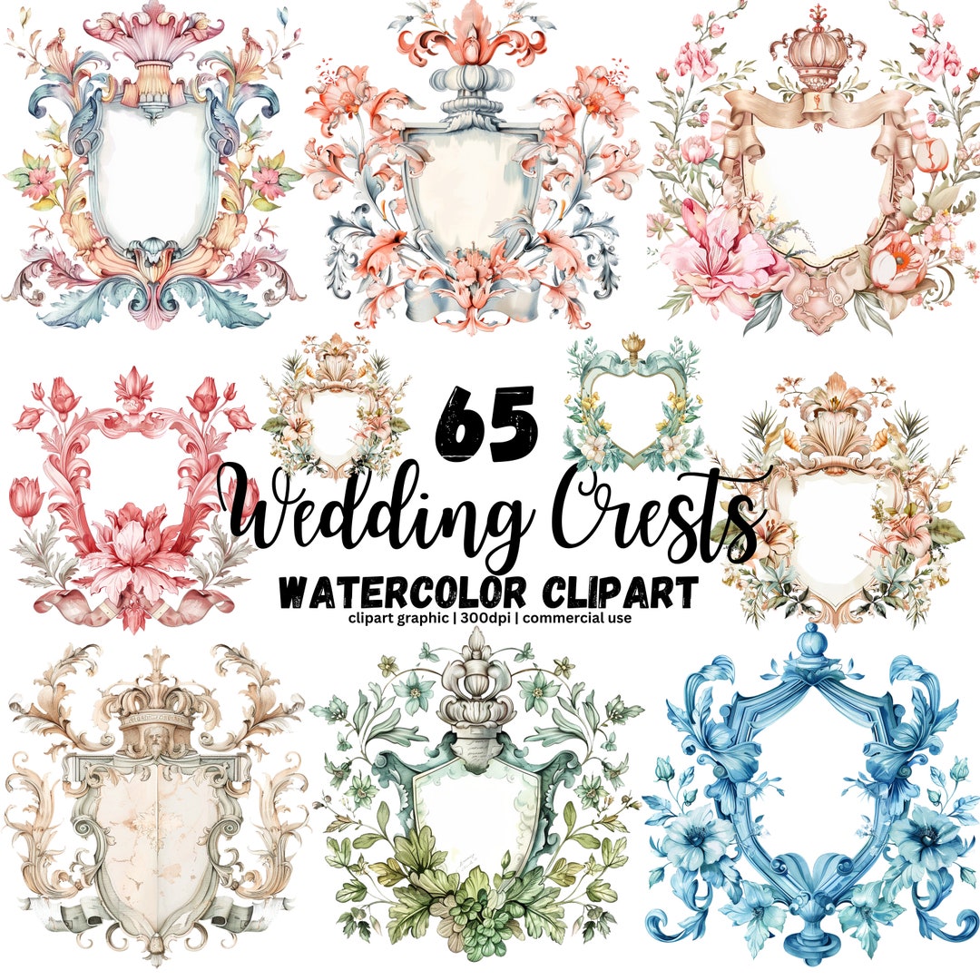 Multicolor Wedding Crest Clipart DIY, Coat of Arms PNG, Crest Wedding ...