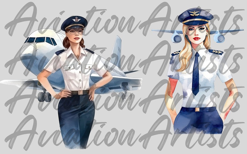 Flight Attendant Clipart Female Woman Pilot Clipart Aviation Clipart ...