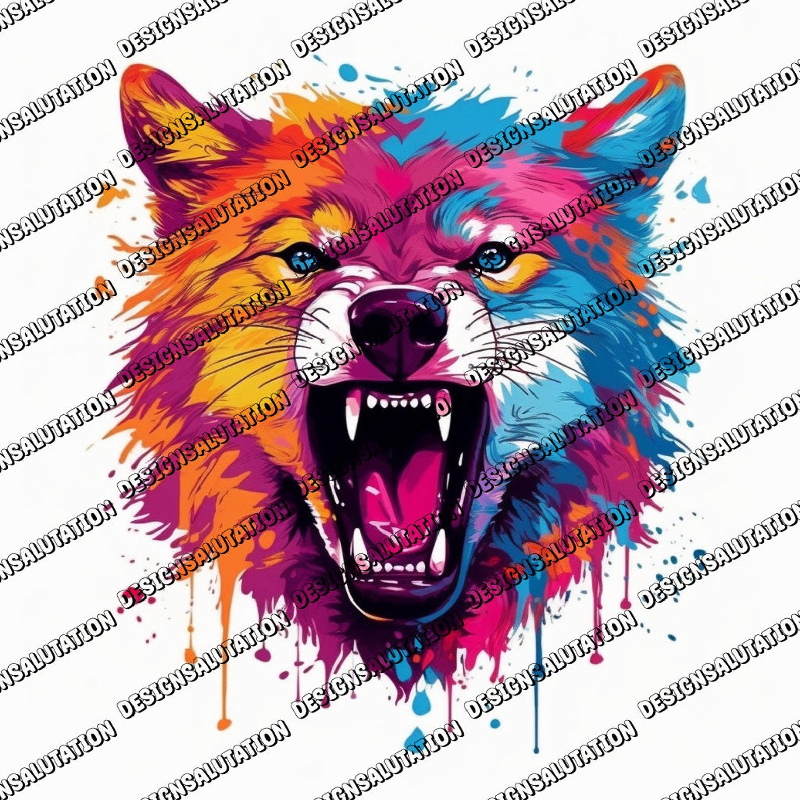 Colorful Angry Wolf PNG Angry Wolf Portrait PNG Digital Download ...