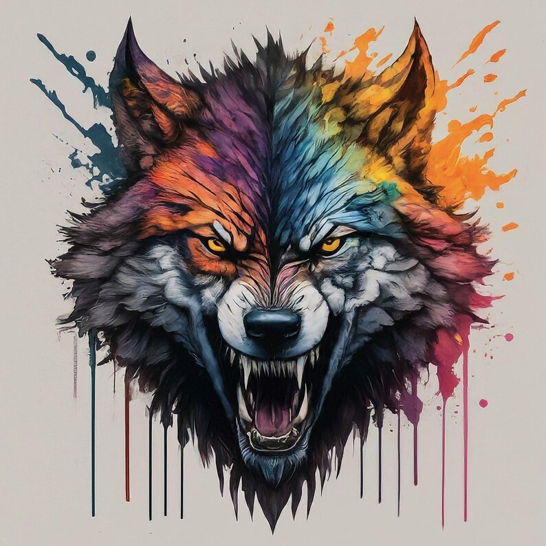 Colorful Angry Wolf PNG and JPG Angry Wolf Portrait PNG Digital ...