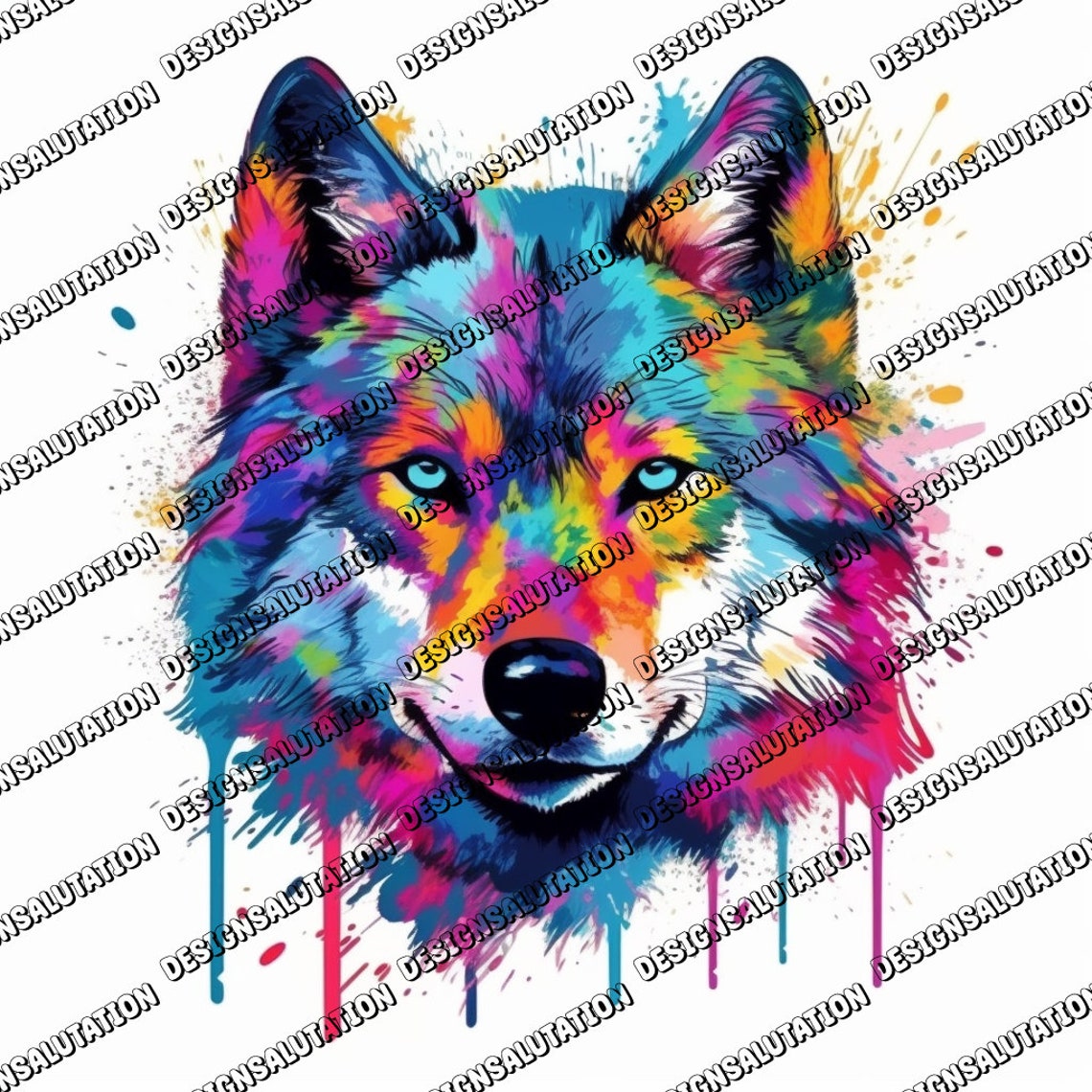 Colorful Wolf PNG Wolf Portrait PNG Hand Drawn Wolf PNG Digital ...