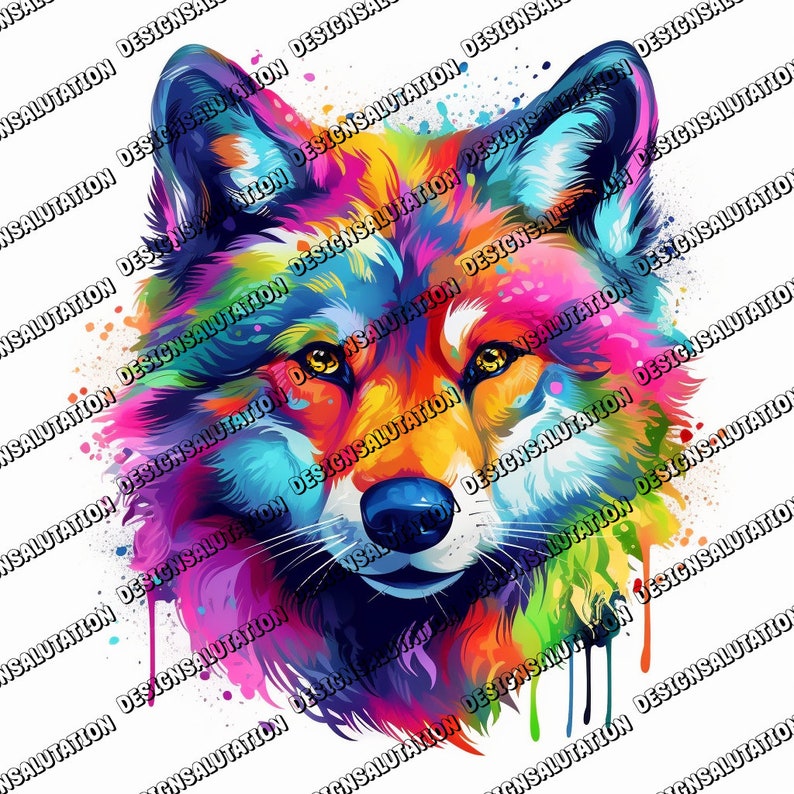 Colorful Wolf PNG Wolf Portrait PNG Hand Drawn Wolf PNG Digital ...
