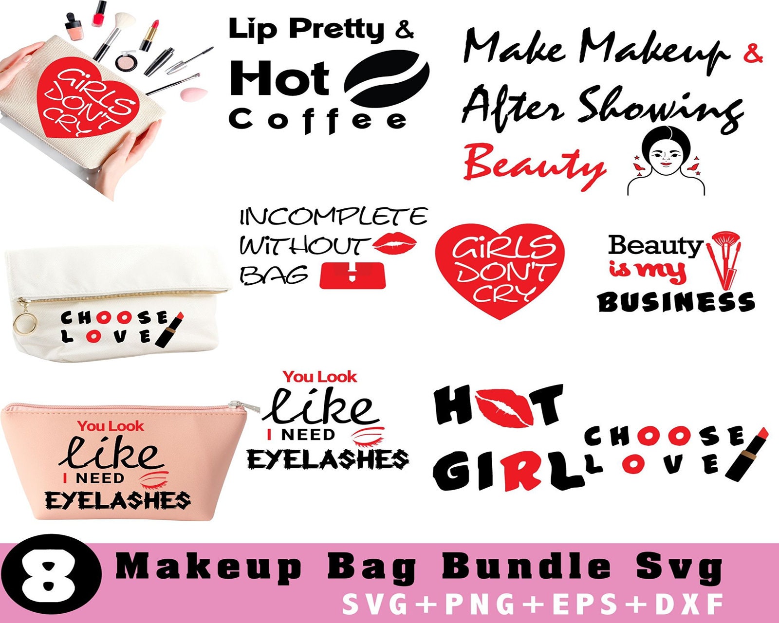 Makeup Bag SVG Bundle, Makeup Bundle SVG, Makeup Bag Designs, Makeup ...