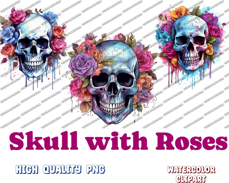 Skull Roses PNG Skull Portrait PNG Skull Illustration Skull Sublimation ...