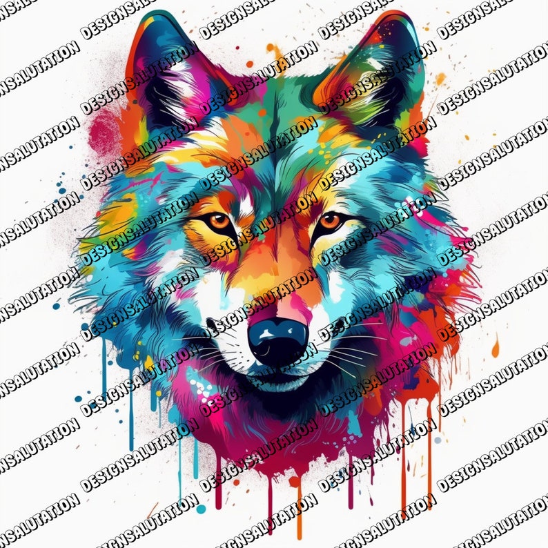 Colorful Wolf PNG Wolf Portrait PNG Hand Drawn Wolf PNG Digital ...