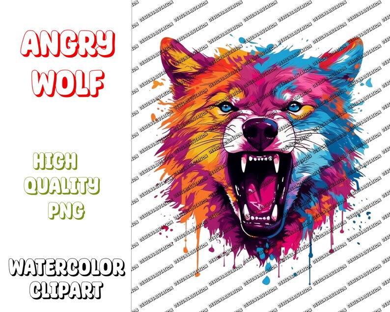 Colorful Angry Wolf PNG Angry Wolf Portrait PNG Digital Download ...