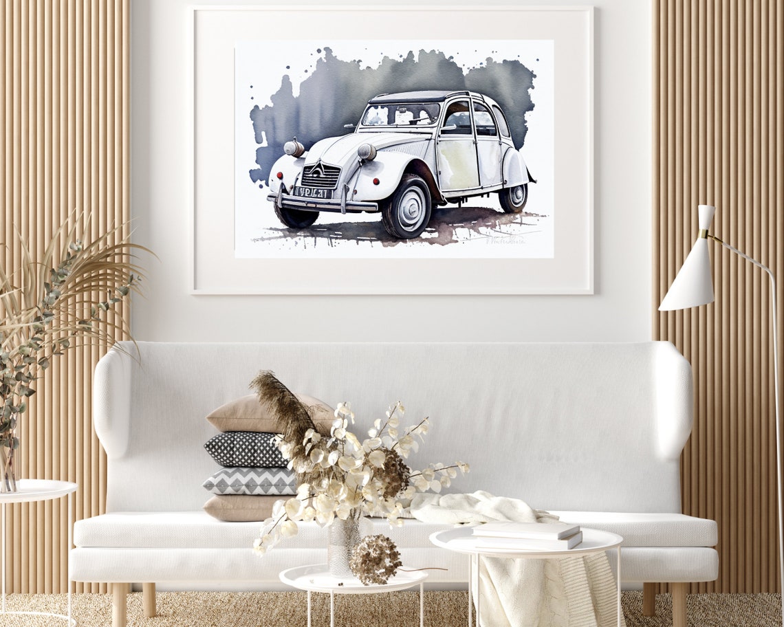 2CV Citroen French Car Original Drawing Watercolors Printable Art High ...