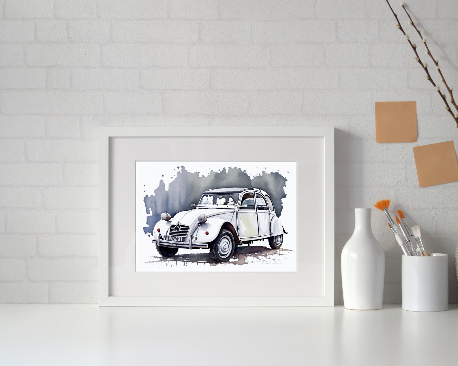 2CV Citroen French Car Original Drawing Watercolors Printable Art High ...