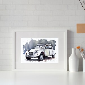 2CV Citroen French Car Original Drawing Watercolors Printable Art High ...