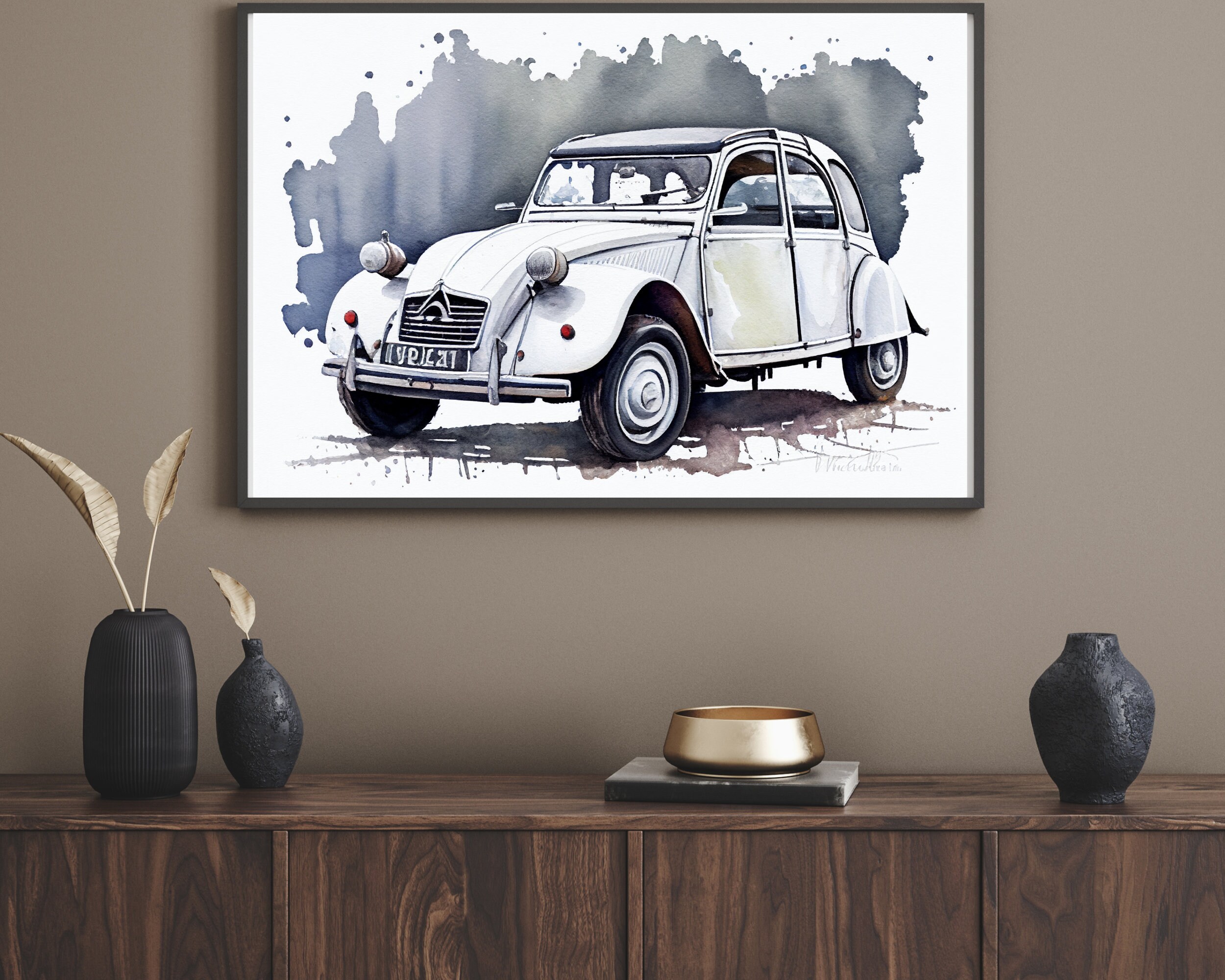 2CV Citroen French Car Original Drawing Watercolors Printable Art High ...