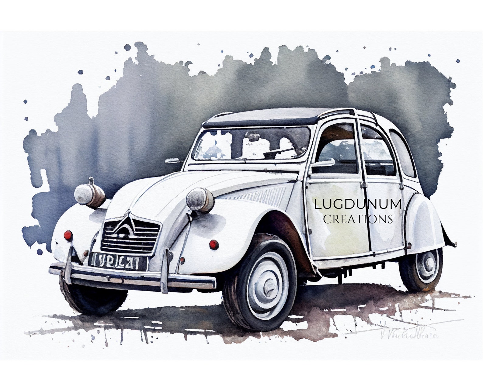 2CV Citroen French Car Original Drawing Watercolors Printable Art High ...