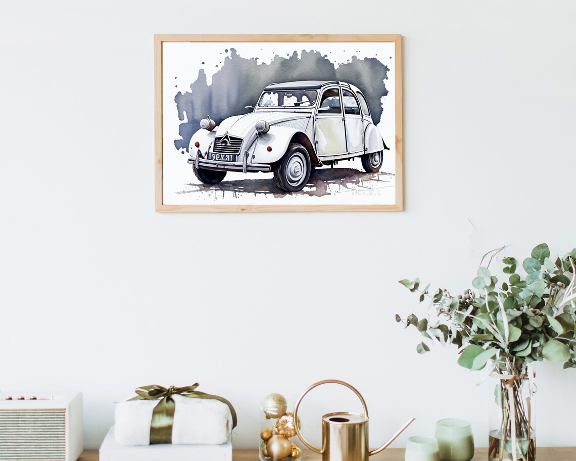 2CV Citroen French Car Original Drawing Watercolors Printable Art High ...