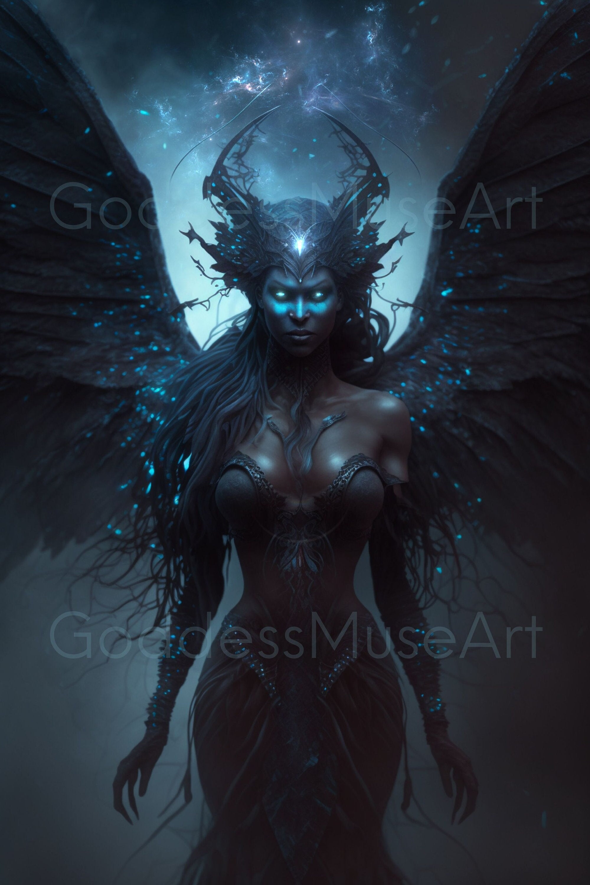 Nyx, Goddess of the Night Sky, Wall Art Print Digital Download, Greek Goddess Witch Dark Woman ...