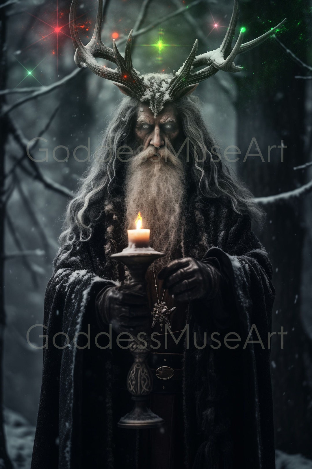 Yule Horned God Art Digital Download, Winter Witch Decor, Christmas ...