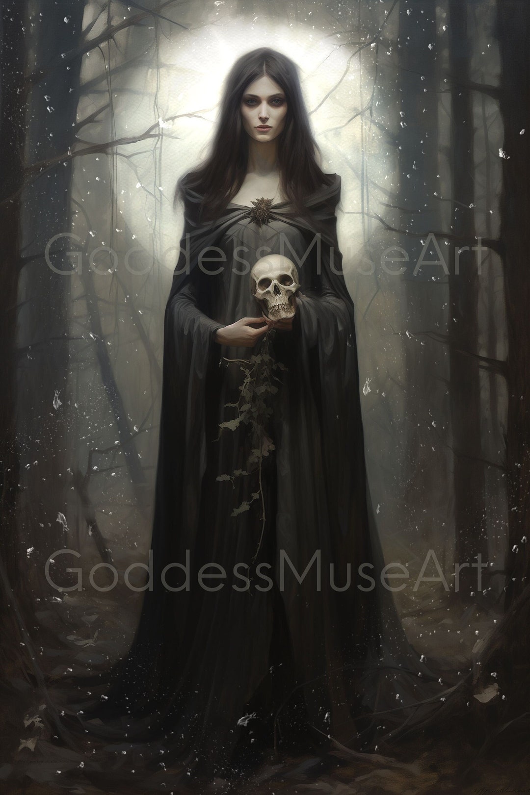 Goddess of Death Art Print, Dark Gothic Witch Altar Decor (digital ...