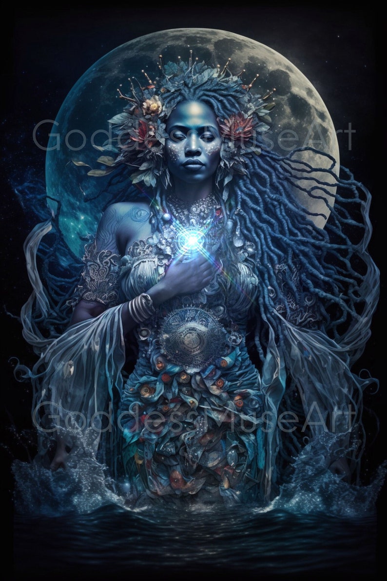 Oshun, Wall Art Print Digital Download, African Goddess of Water, Witch Dark Woman Altar ...