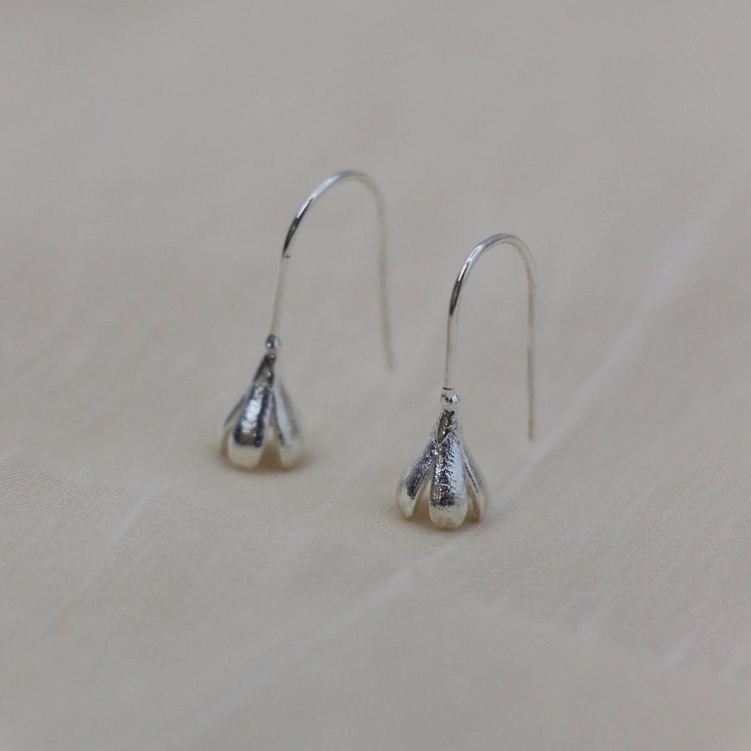 Sterling Silver Flower Bud Hoop Earrings Hook Earrings, Sweet and ...