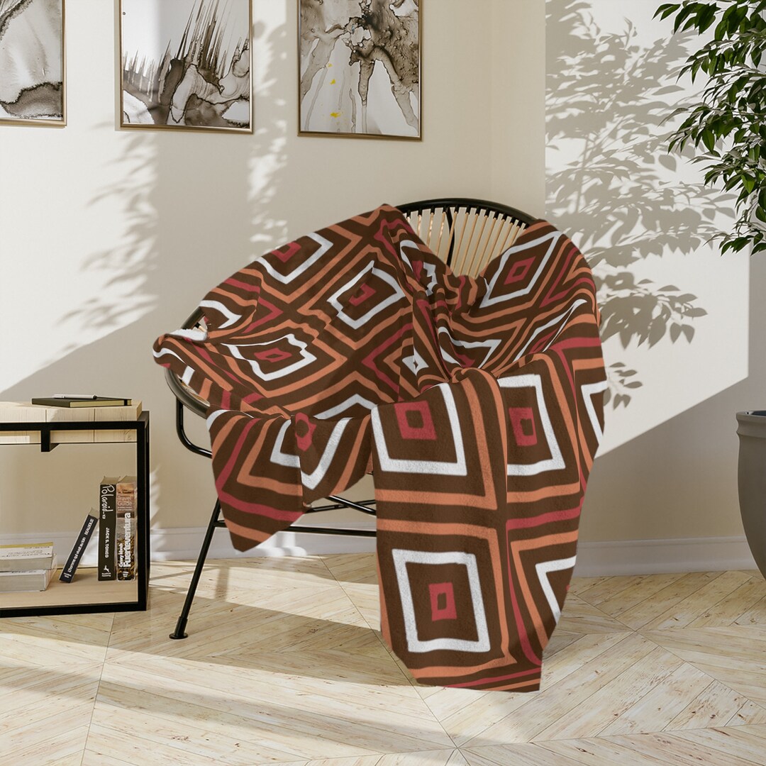 Custom Polynesian Resort Blanket, Diamond Geometric Pattern Blanket ...