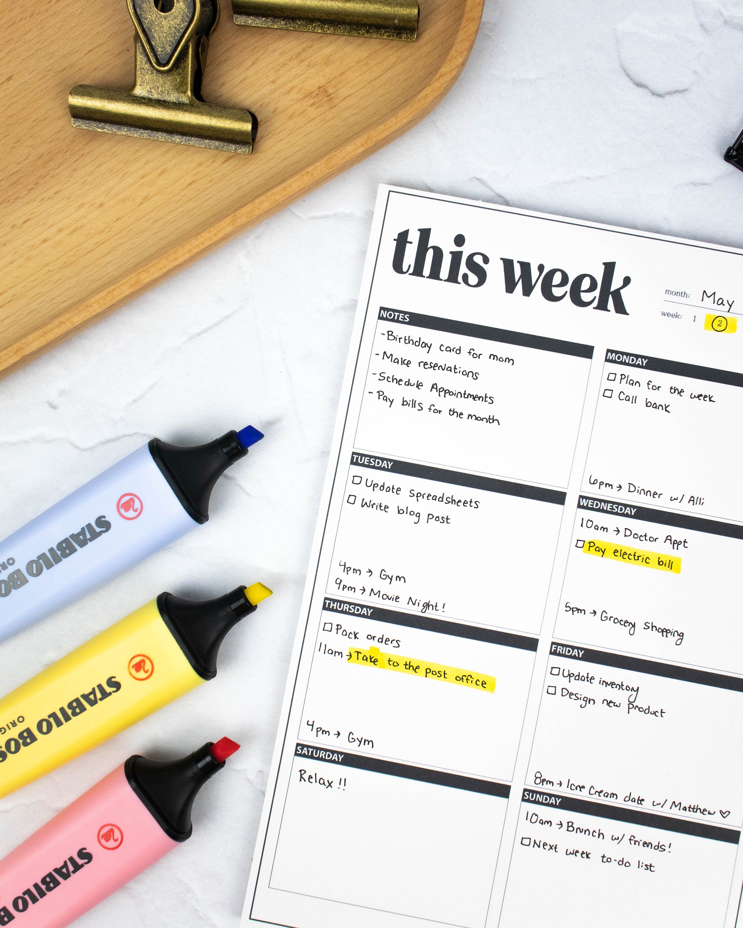 Weekly Planner Notepad Organizer Tear off Sheets, Scheduler, Minimalist ...