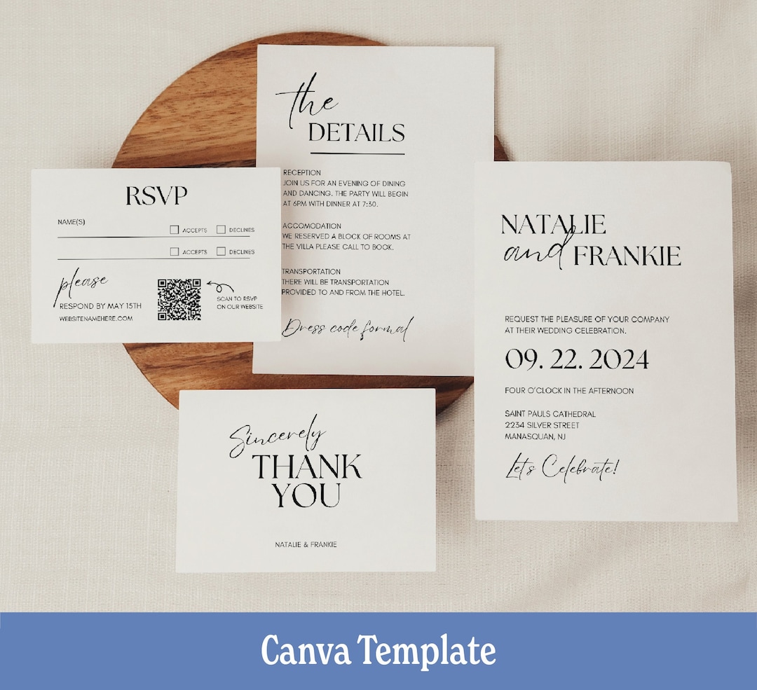 Wedding Invitation With QR Code, Minimal Wedding Invite Suite, Modern ...