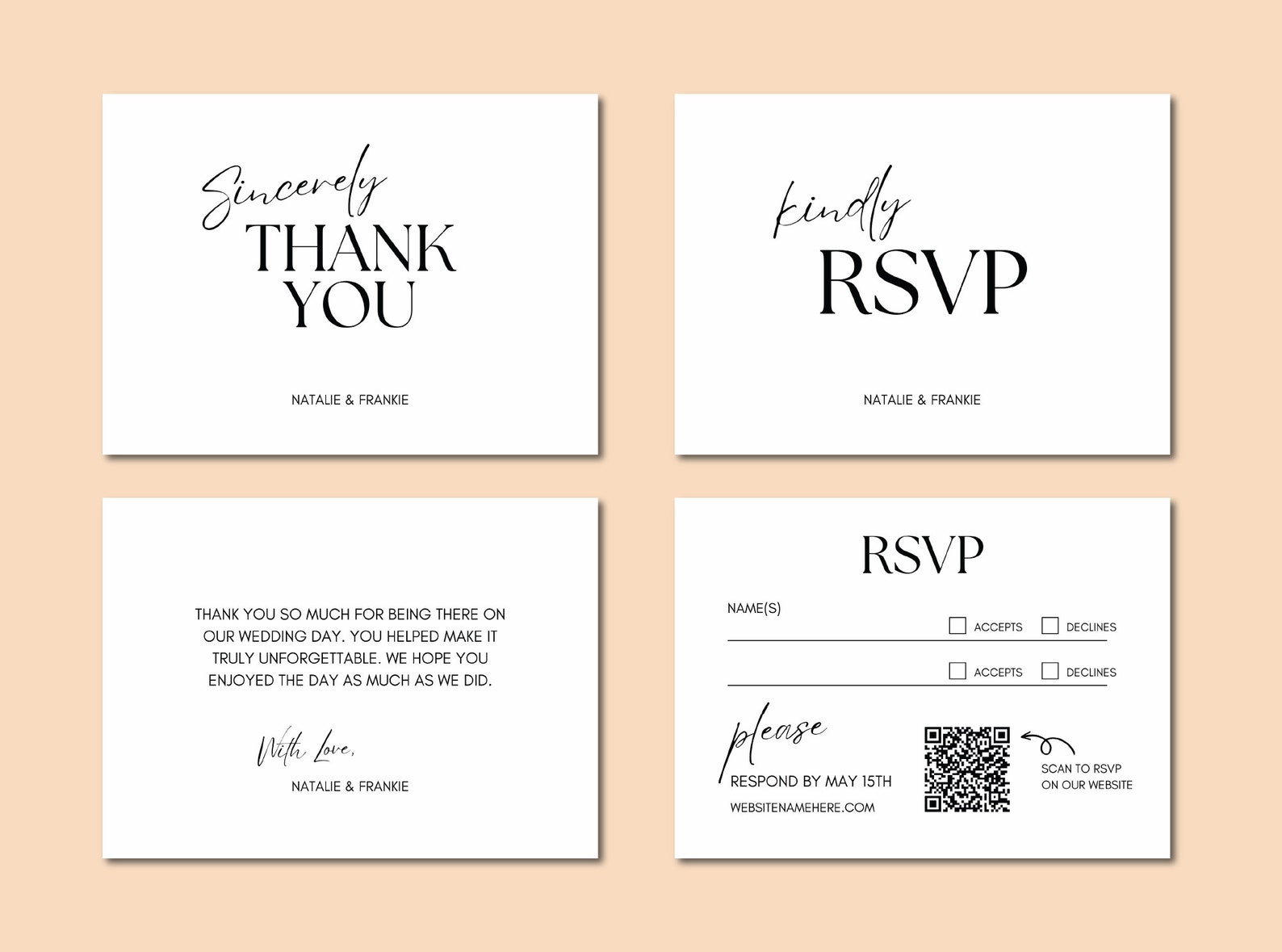 Wedding Invitation With QR Code, Minimal Wedding Invite Suite, Modern ...