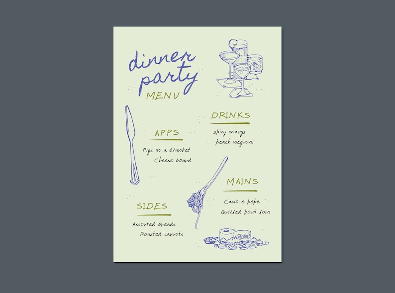MENU Dinner Party, Aesthetic, Canva Template, Colorful Invite, Italian ...