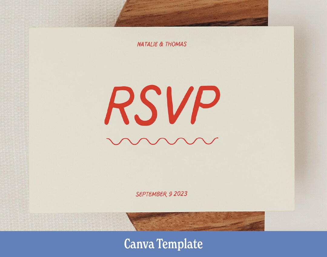 Bold Wedding RSVP Canva Template Custom Invite | Retro Invitation ...