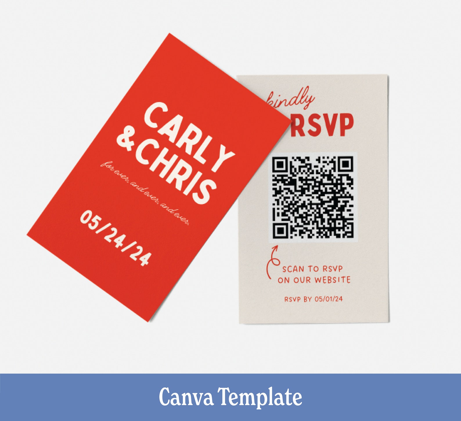 QR Code Wedding Rsvp Cards, Canva Reply Card Template, Modern ...