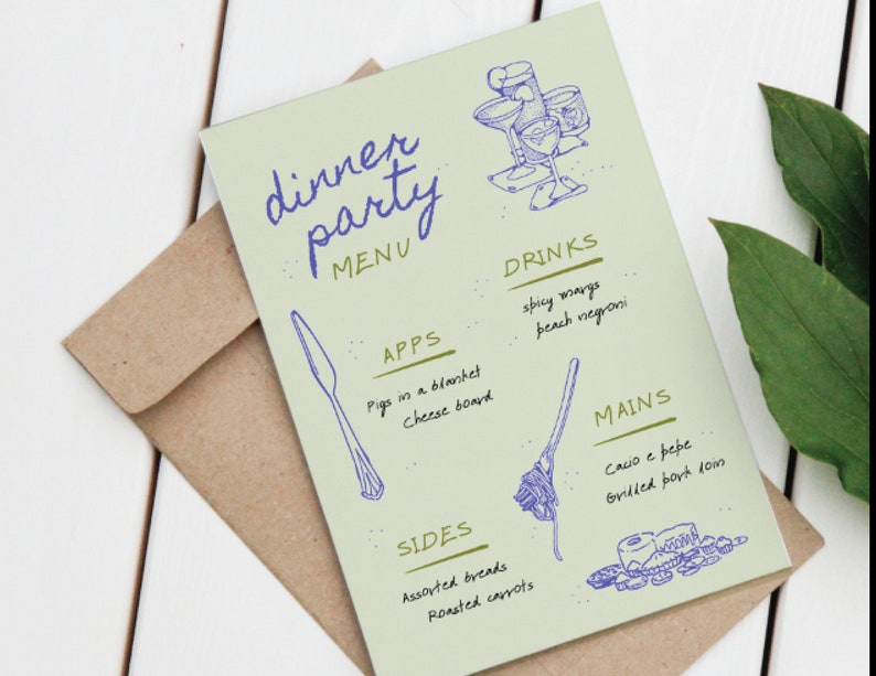 MENU Dinner Party, Aesthetic, Canva Template, Colorful Invite, Italian ...