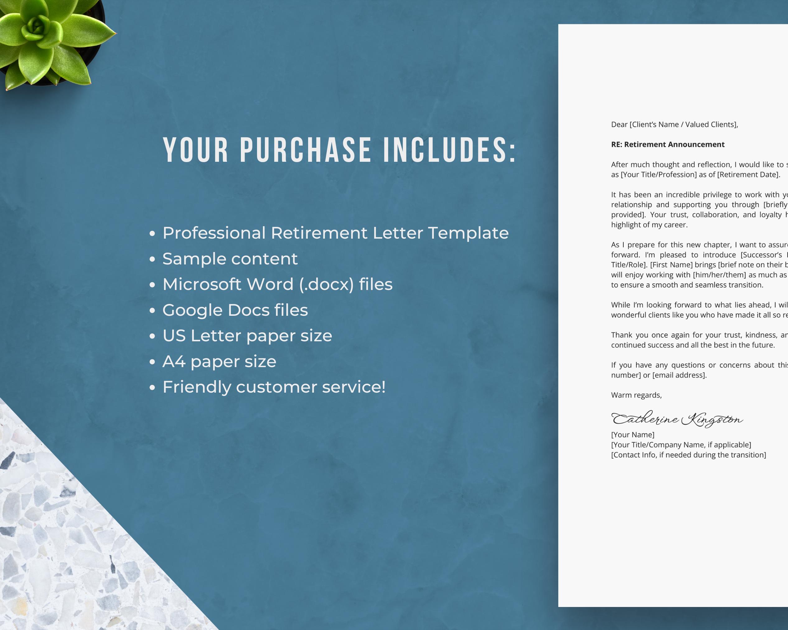 Retirement Letter to Clients Template | Editable Retirement Notice ...