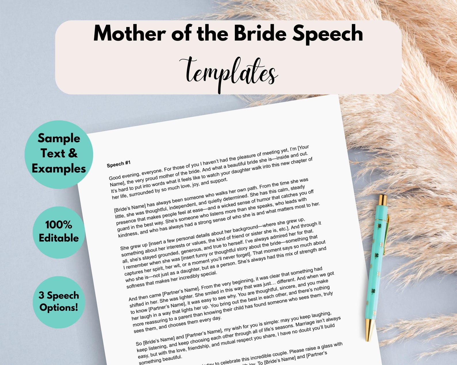 Editable Mother of the Bride Speech Templates | 3 Mom Wedding Speech ...