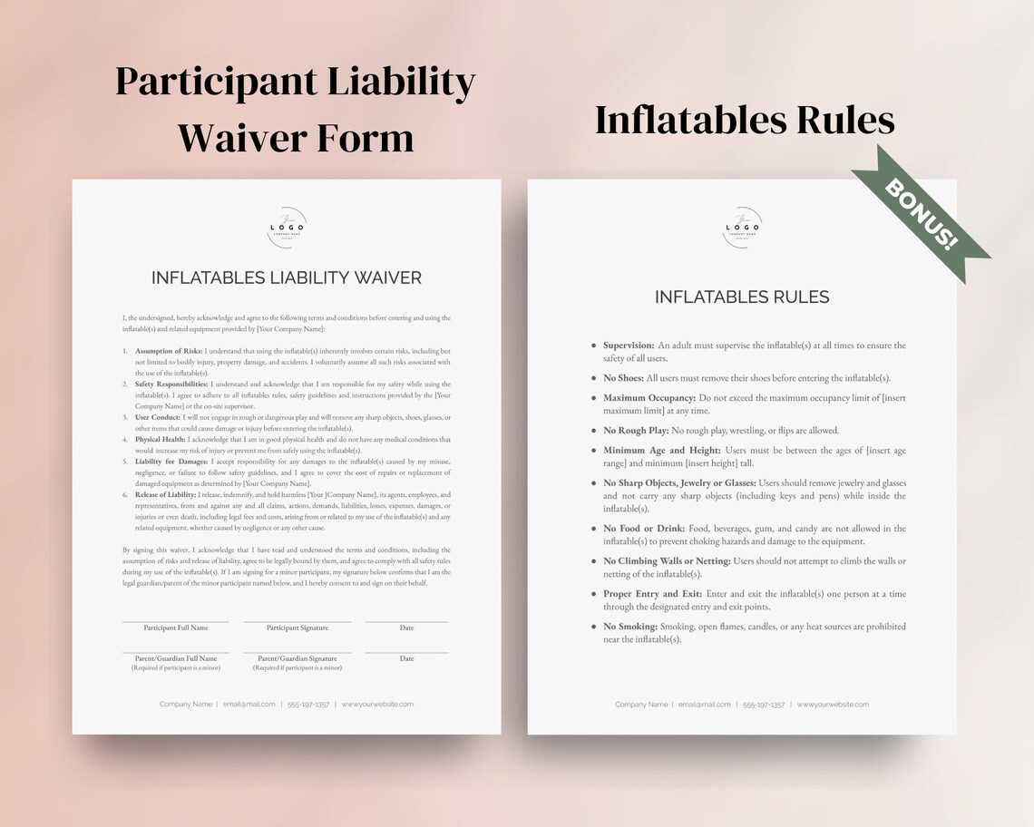 Inflatables Rental Agreement Template & Liability Waiver Form | Bounce ...