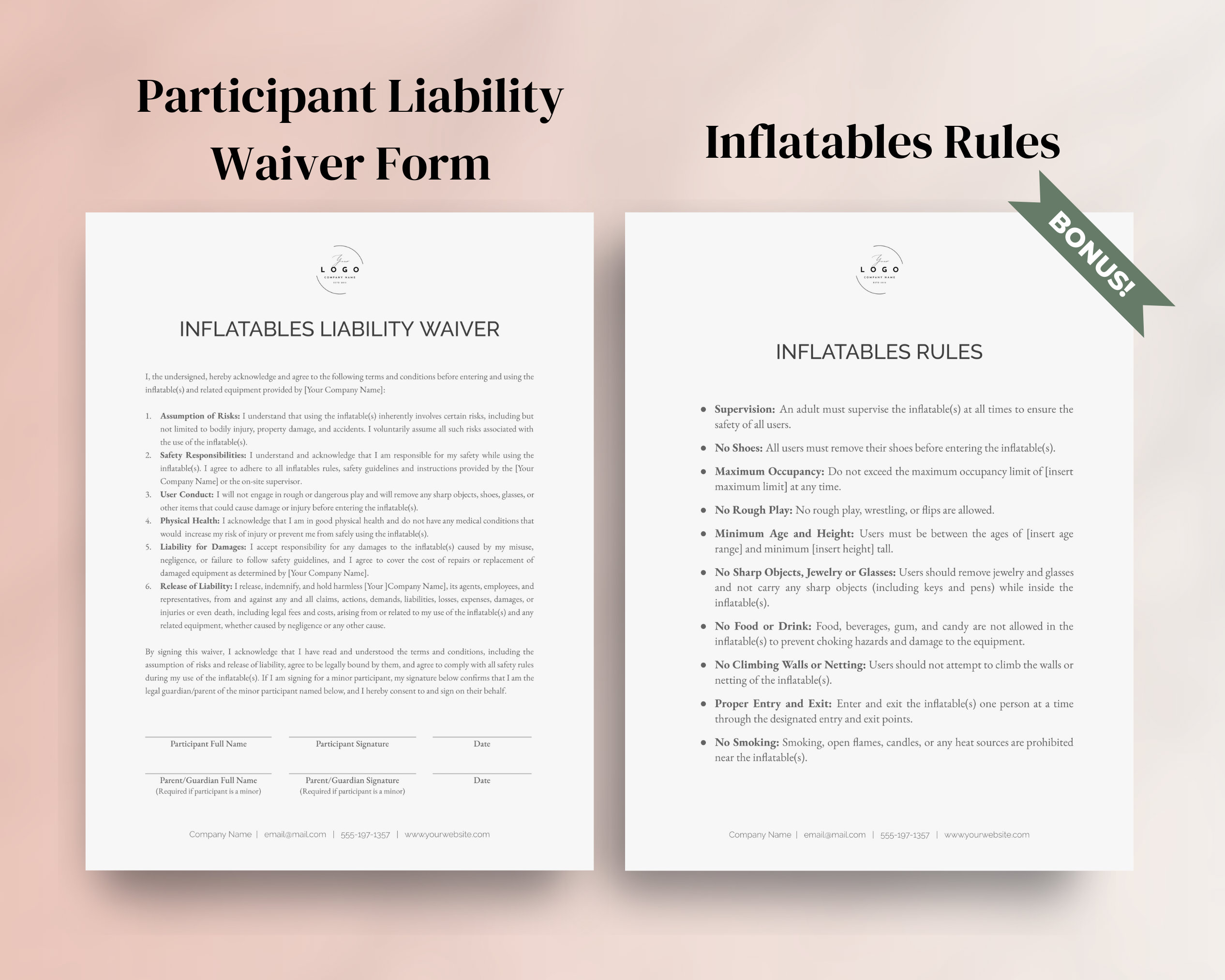 Inflatables Rental Agreement Template & Liability Waiver Form Bounce ...