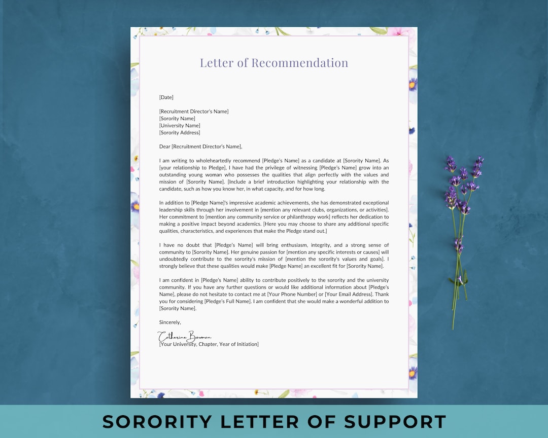 Sorority Recommendation Letter Template | Sorority Recruitment Letter ...